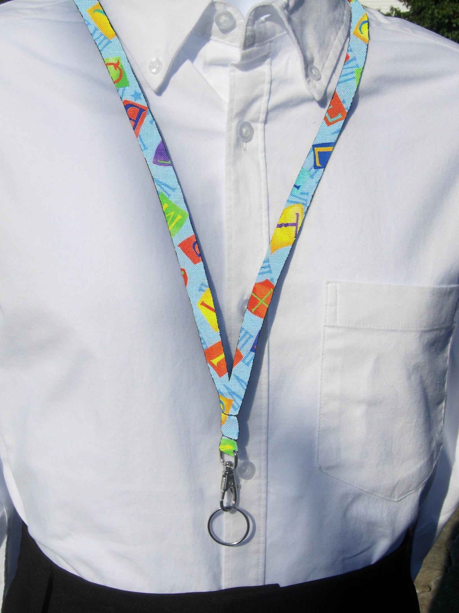 Teacher Lanyard, Letter Tiles on Light Blue, Kindergarten Teacher ...