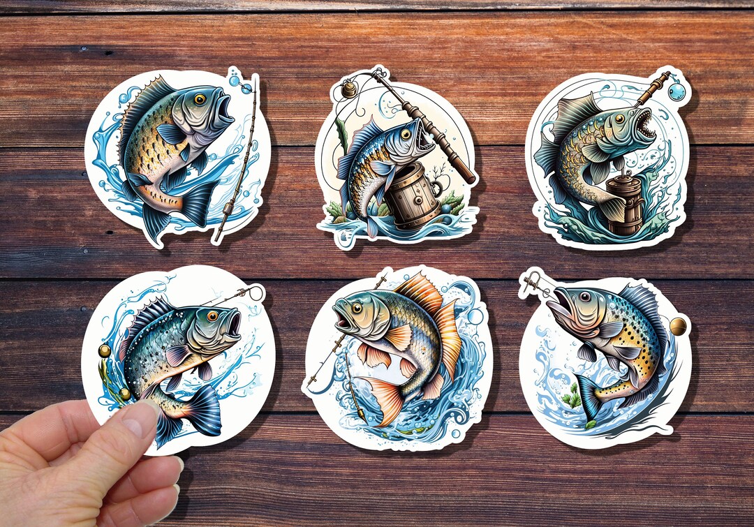 Set of 6 Bass Fish Stickers, Splashing Fish, Detailed Graphic Sticker ...
