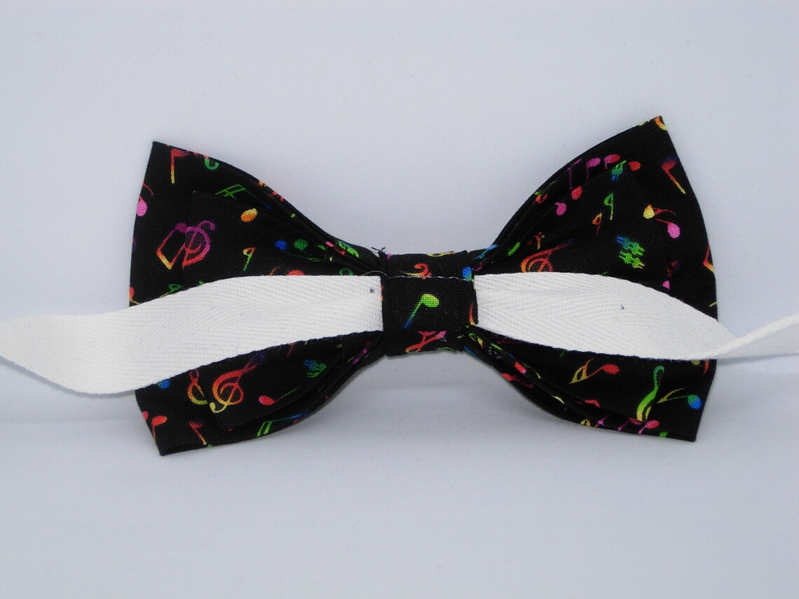 Music Bow Tie | Neon Color Musical Notes on Black | Pre-tied Bow Tie ...