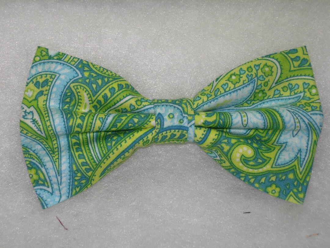 Spring Paisley Bow Tie, Light Blue & Green Paisley, Pre-tied Bow Tie ...