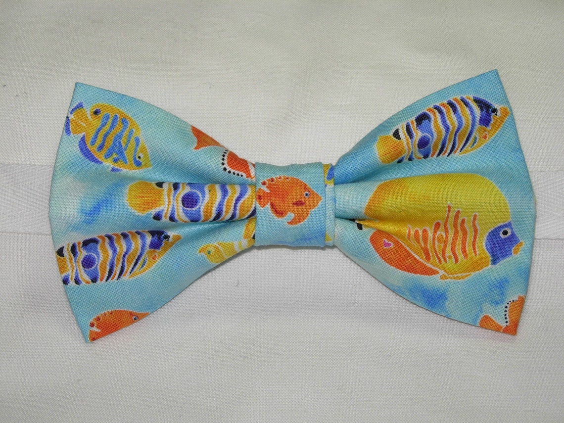 Fish Bow Tie Colorful Fish on Aqua Blue Pre-tied Bow Tie | Etsy