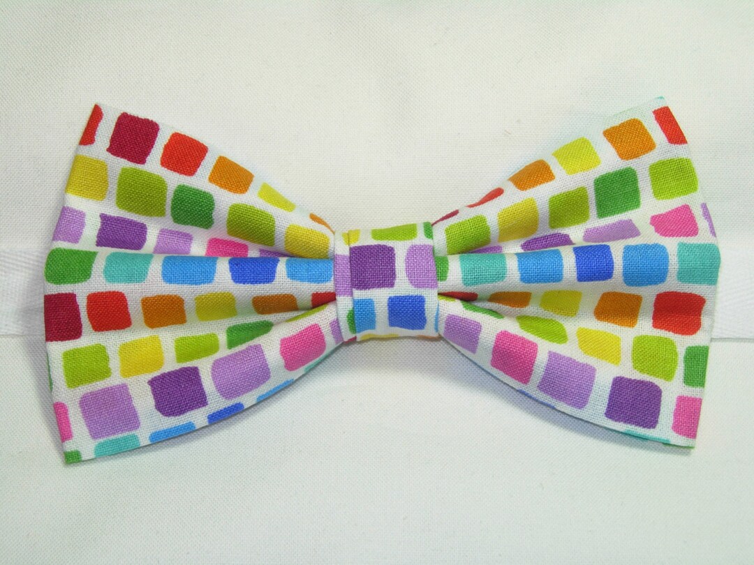 Colorful Tiles Bow Tie, Mini Pastel Blocks, Pre-tied Bow Tie for Spring ...