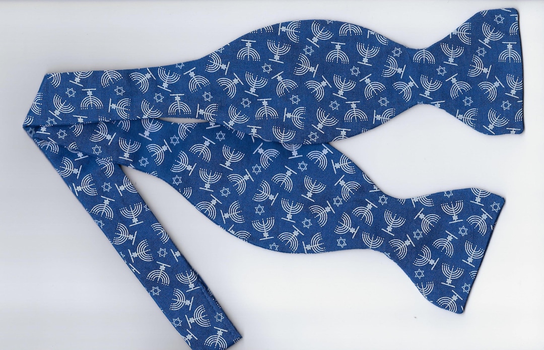 Hanukkah Bow Tie, White Menorahs, Star of David, Self-tie, Pre-tied ...