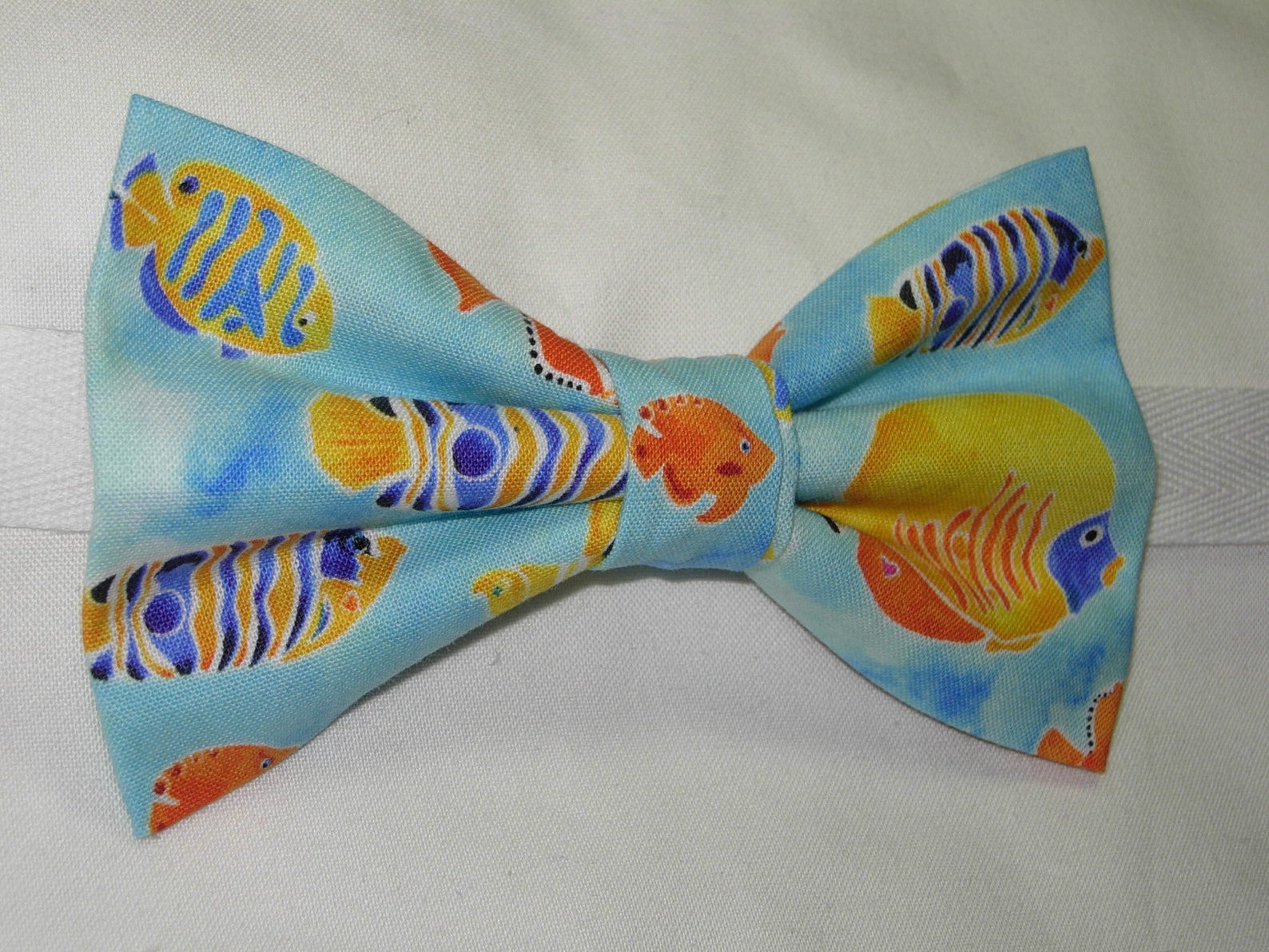 Fish Bow Tie Colorful Fish on Aqua Blue Pre-tied Bow Tie | Etsy