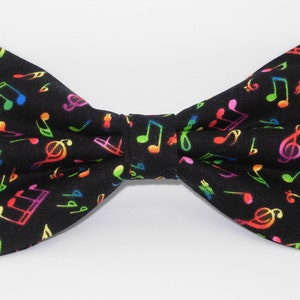 Music Bow Tie, Neon Color Musical Notes on Black, Self-tie & Pre-tied ...