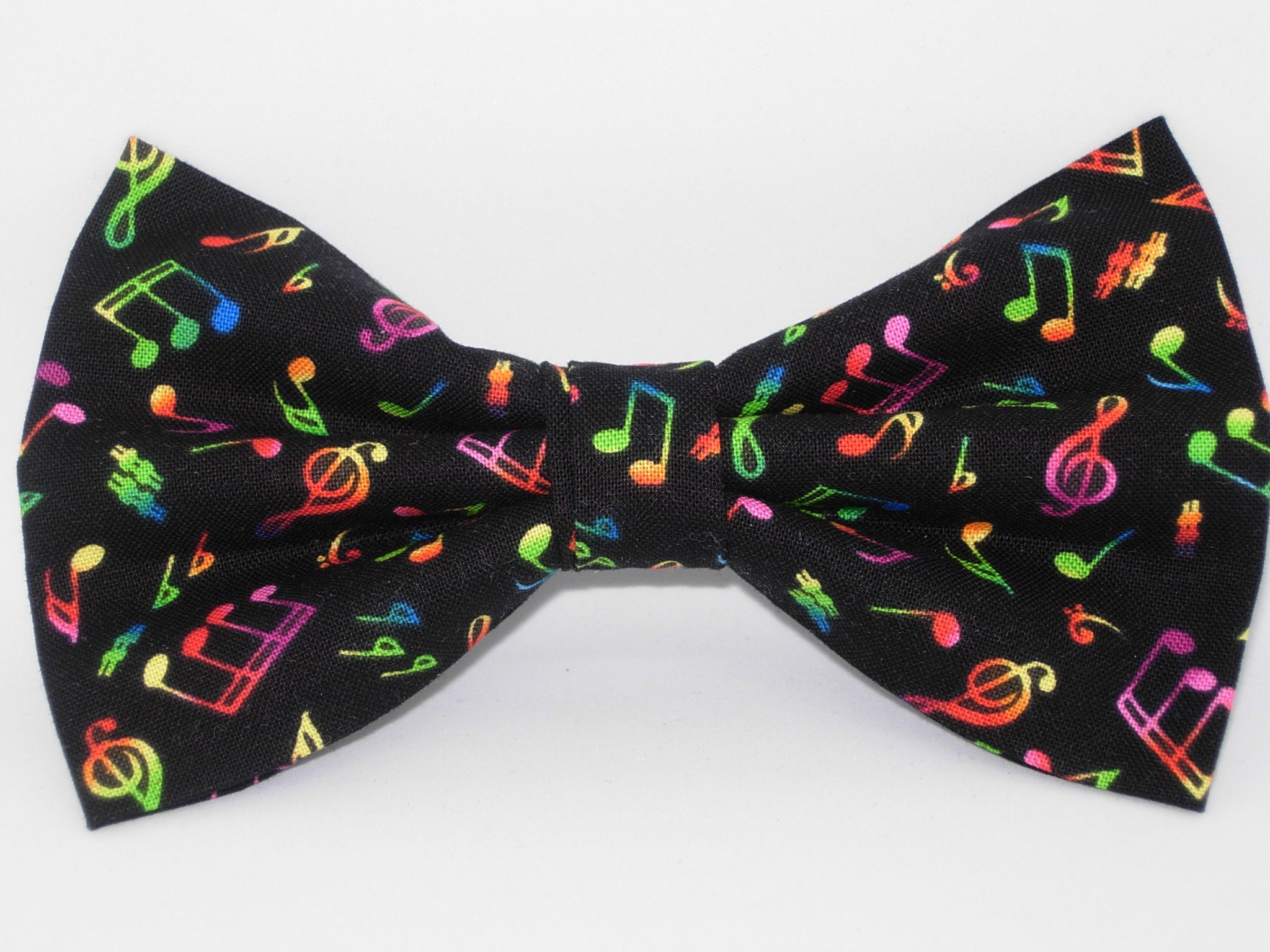 Music Bow Tie, Neon Color Musical Notes on Black, Self-tie & Pre-tied ...