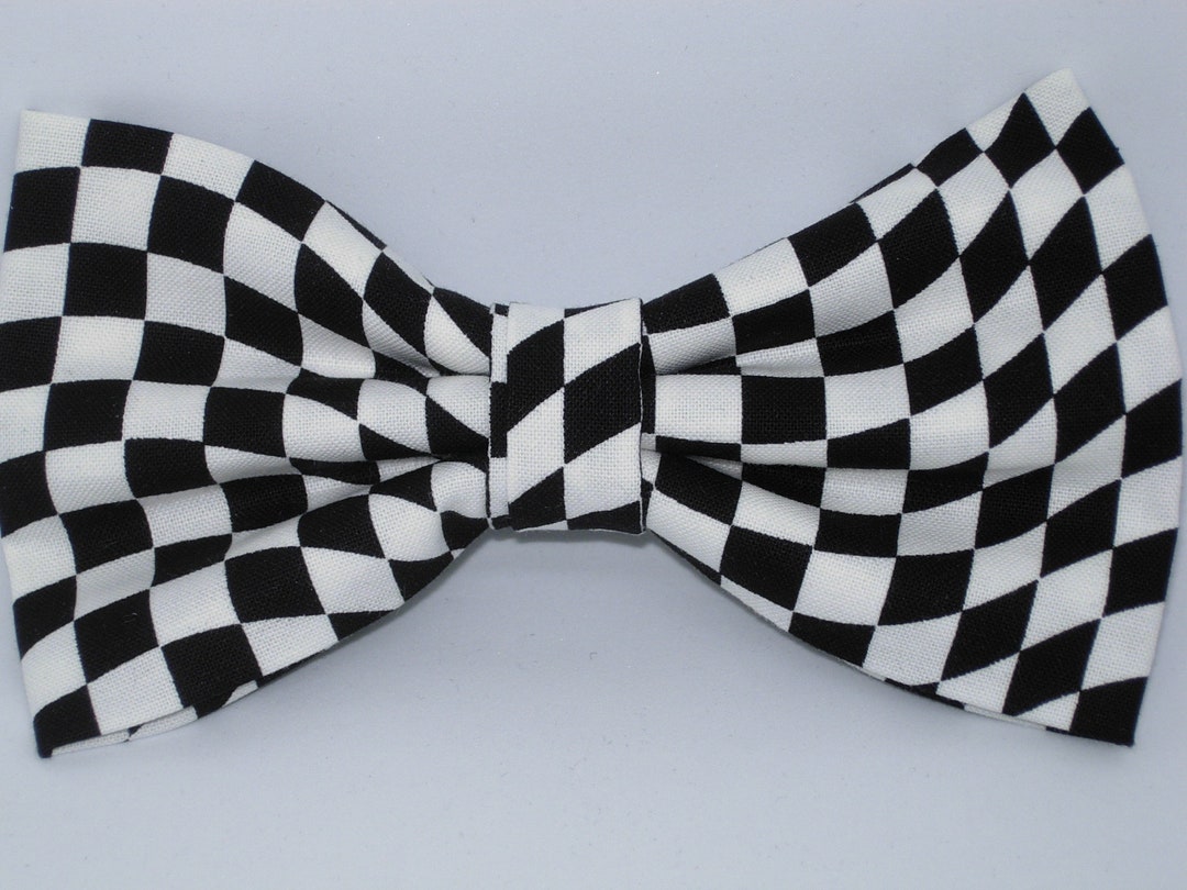 Checkered Flag Bow Tie | Wavy Black & White Racing Checks | 3/8" | Pre ...