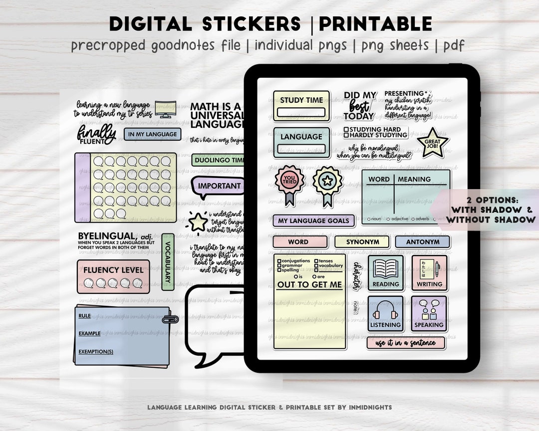 Language Learning Digital Stickers Language Printable Minimalist Pastel ...