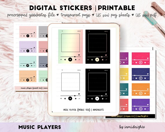 Music Player Digital Sticker Printable Handdrawn Crayon | Etsy