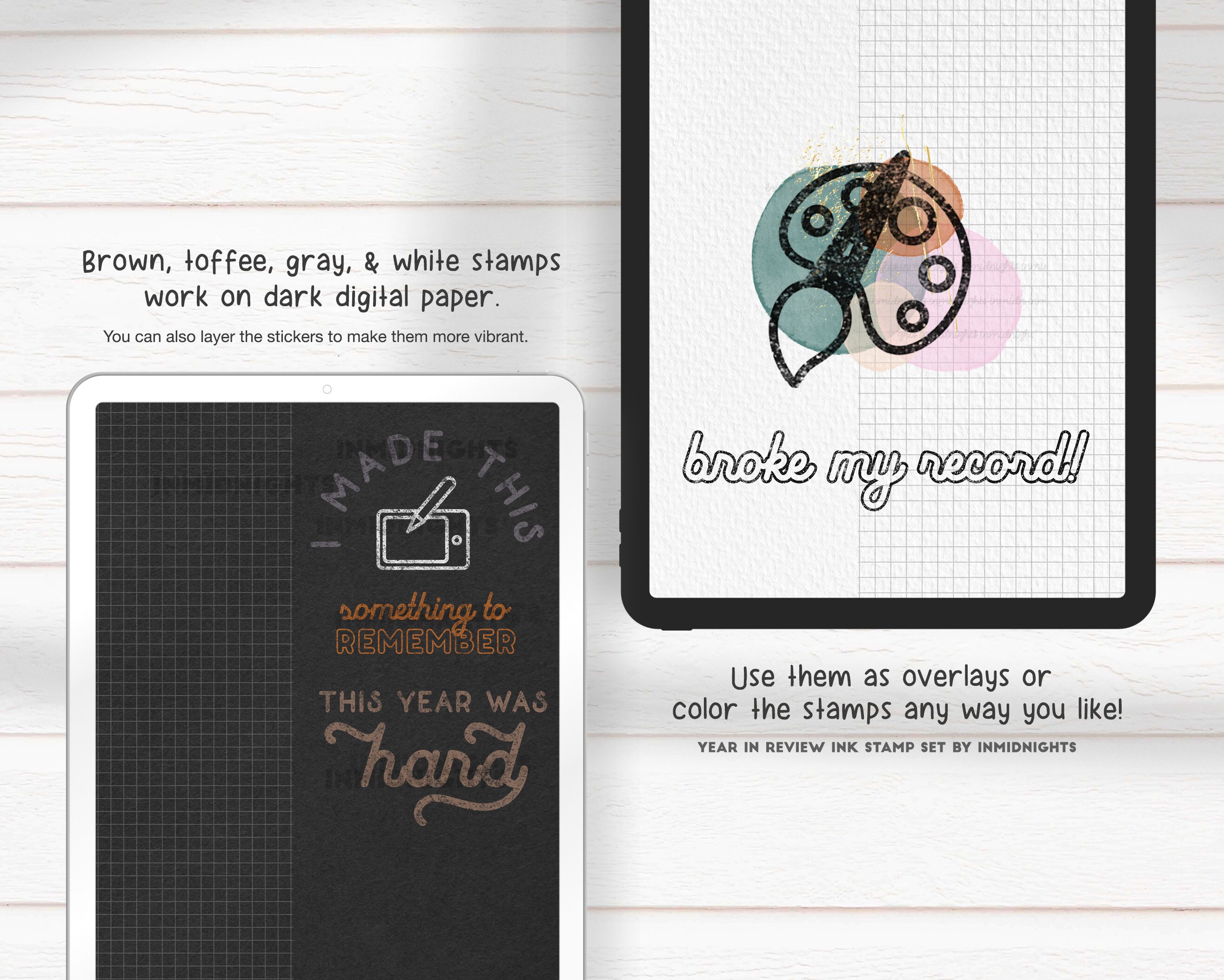 Ink Stamp Digital Stickers Year in Review Minimalist Stickers in ...