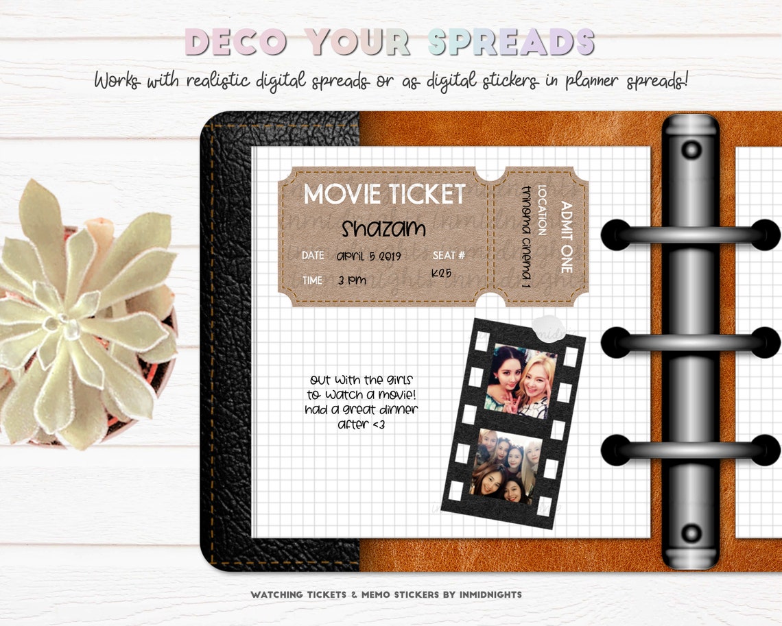 Digital Movie Ticket & Memo Stickers Watching - Etsy