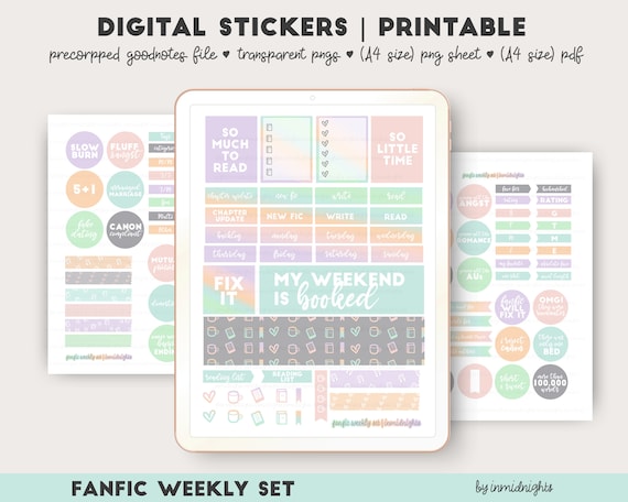 Fanfiction Digital Stickers Fanfic Weekly Tracker AO3 - Etsy