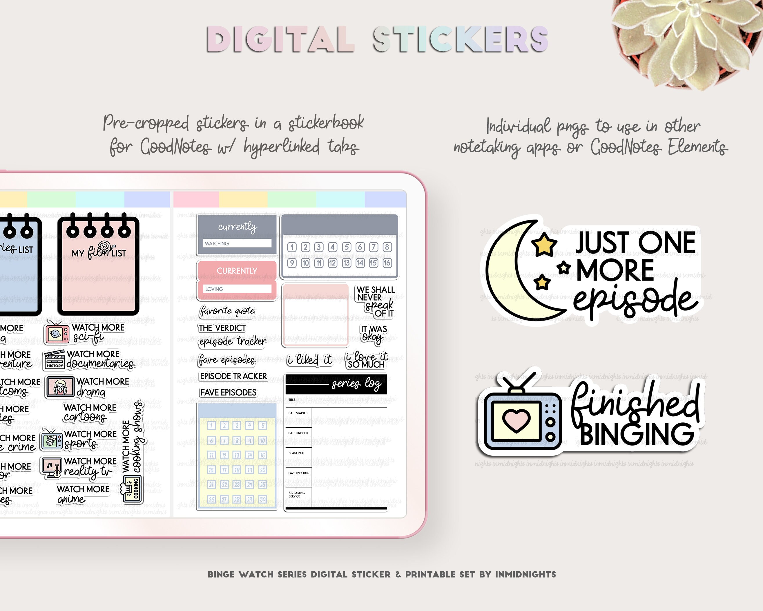 Binge Watch Series Digital Stickers & Printable Pastel Minimalist Movie ...