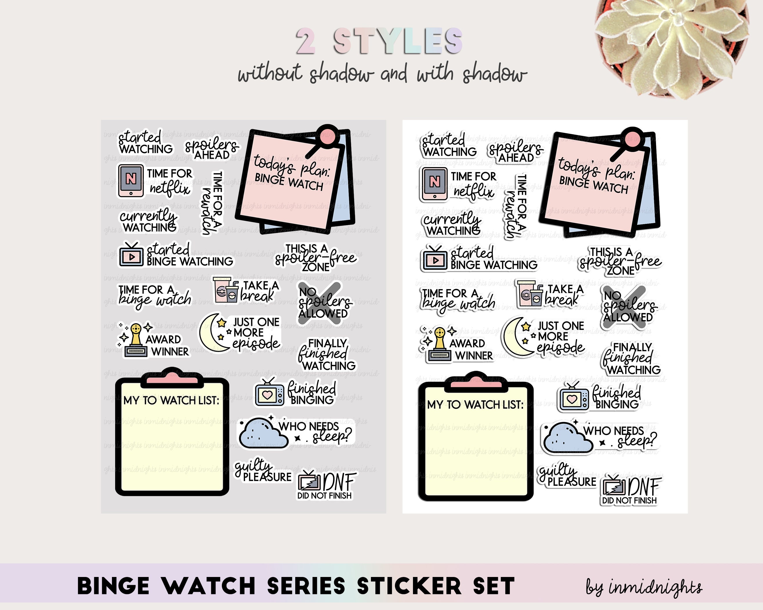 Binge Watch Series Digital Stickers & Printable Pastel Minimalist Movie ...