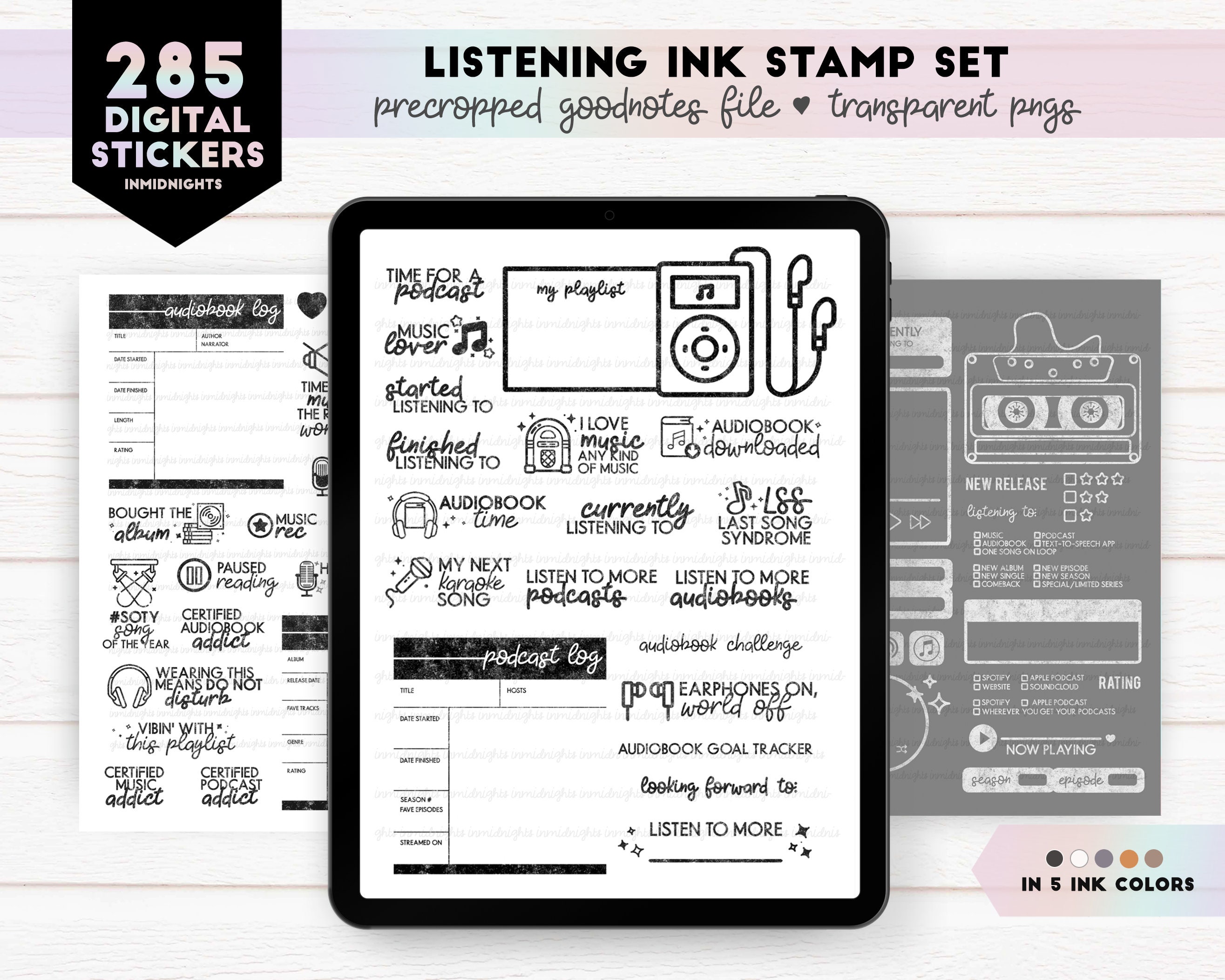 Ink Stamp Digital Stickers Listening Audiobook podcast | Etsy