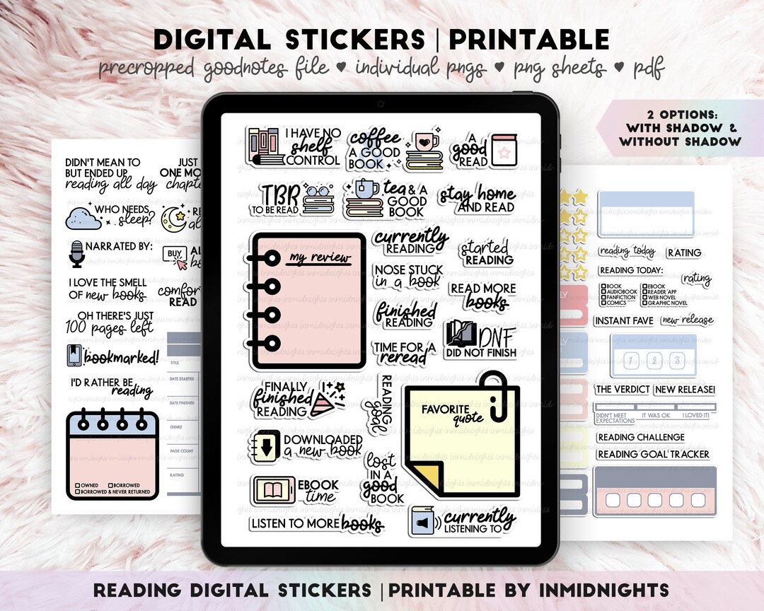 Reading Digital Stickers & Printable Minimalist Pastel Colored Book ...