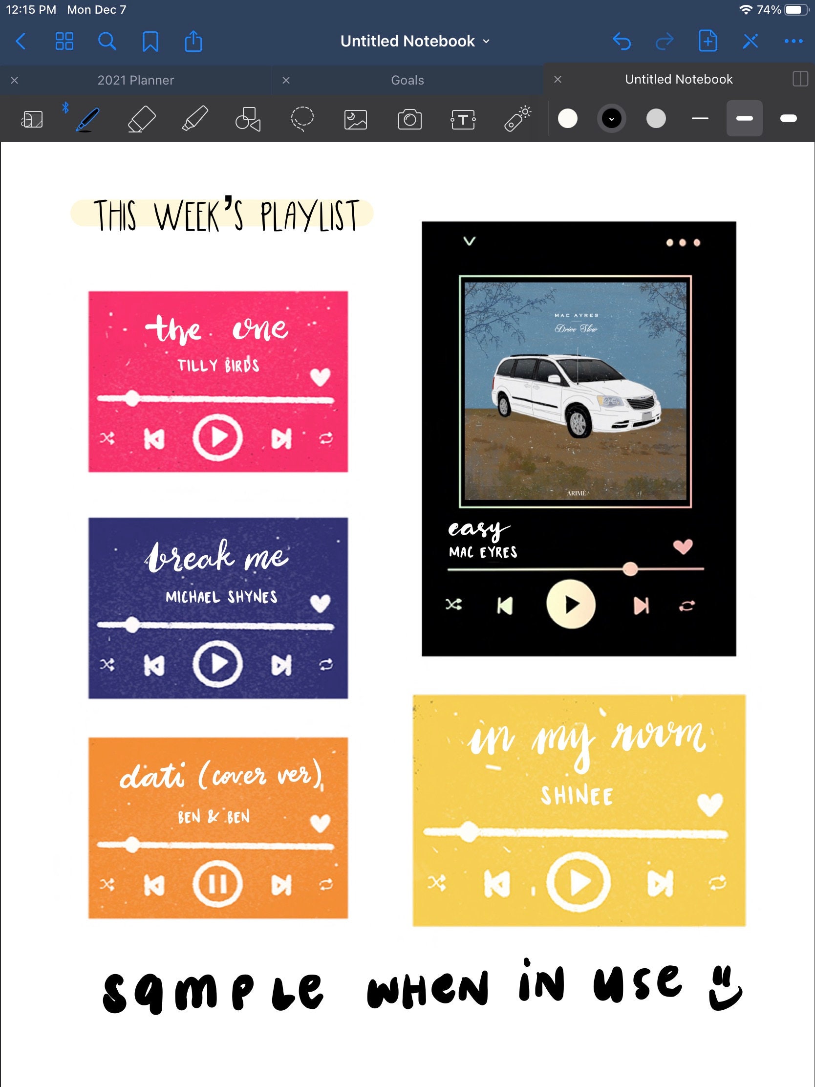 Music Player Digital Sticker Printable Handdrawn Crayon - Etsy