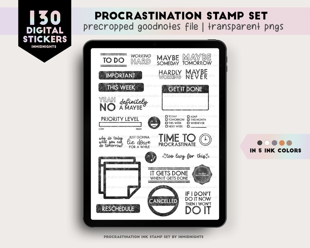 Ink Stamp Digital Stickers Procrastination Minimalist Stickers in ...