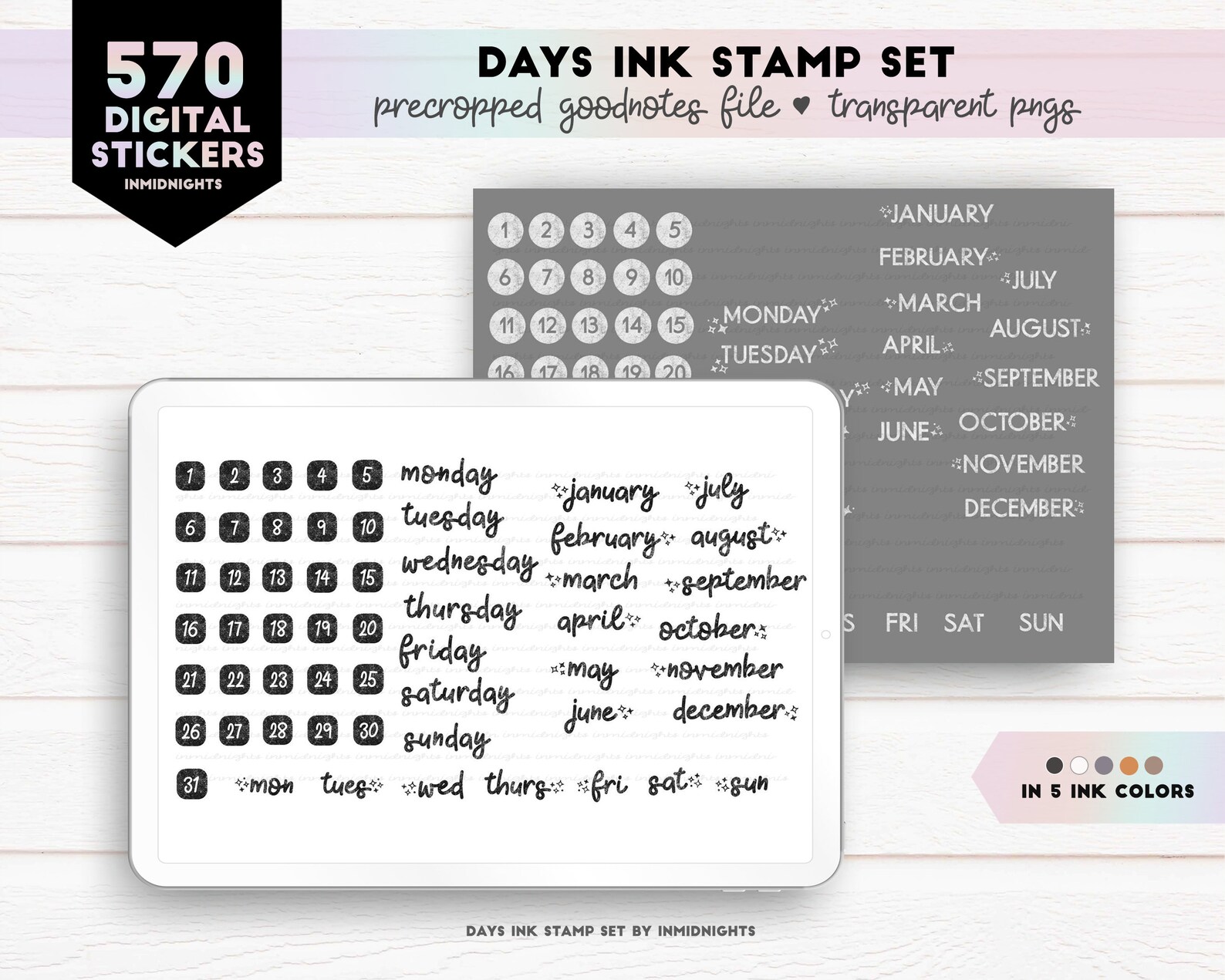 Ink Stamp Digital Stickers Days Months Days Numbers | Etsy