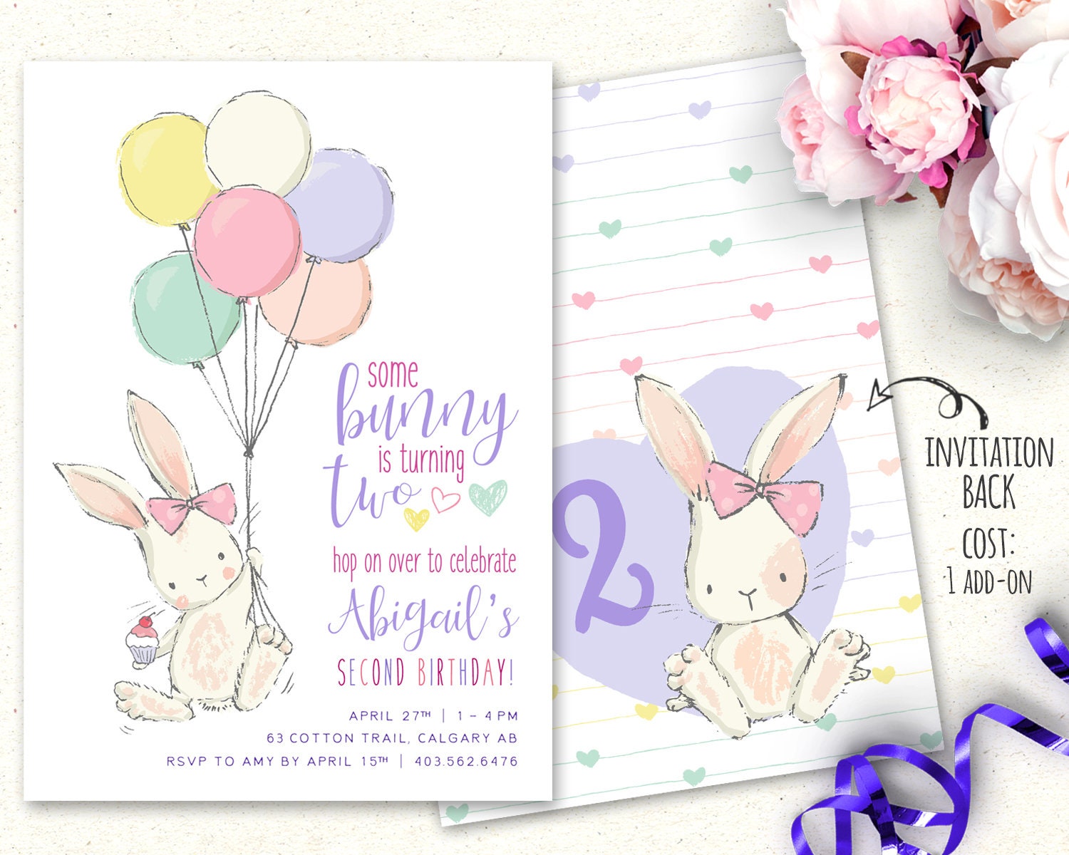 Bunny Invitation Bunny Birthday Invitation Bunny Party | Etsy Canada