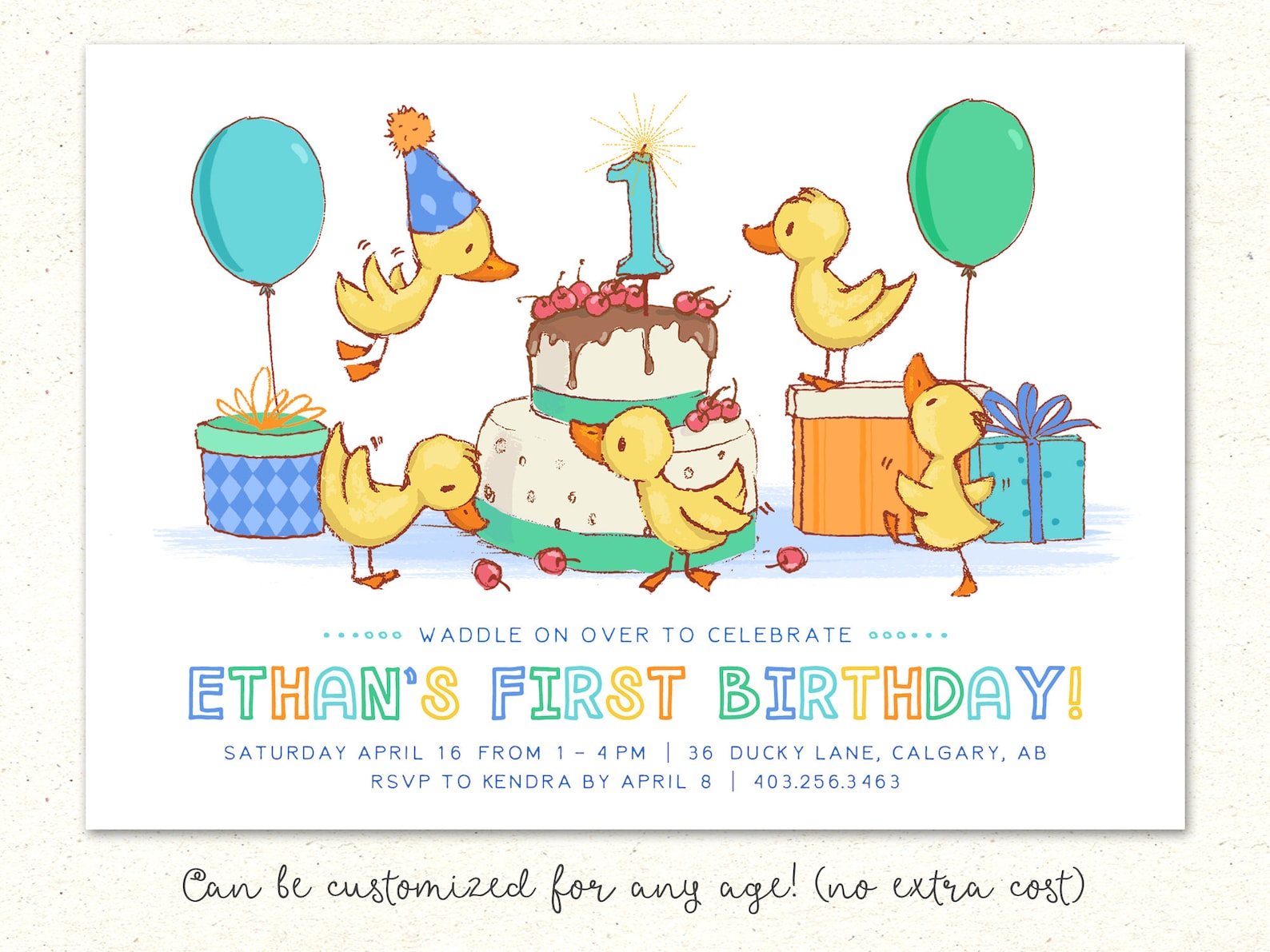 Ducky Invitation, Duck Invitation, First Birthday Invitation, Duckling ...