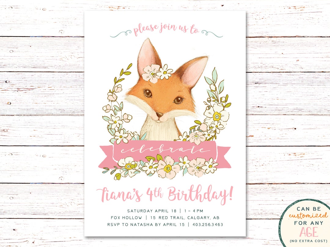 Fox Birthday Invitation, Woodland Birthday Invitation, Woodland ...