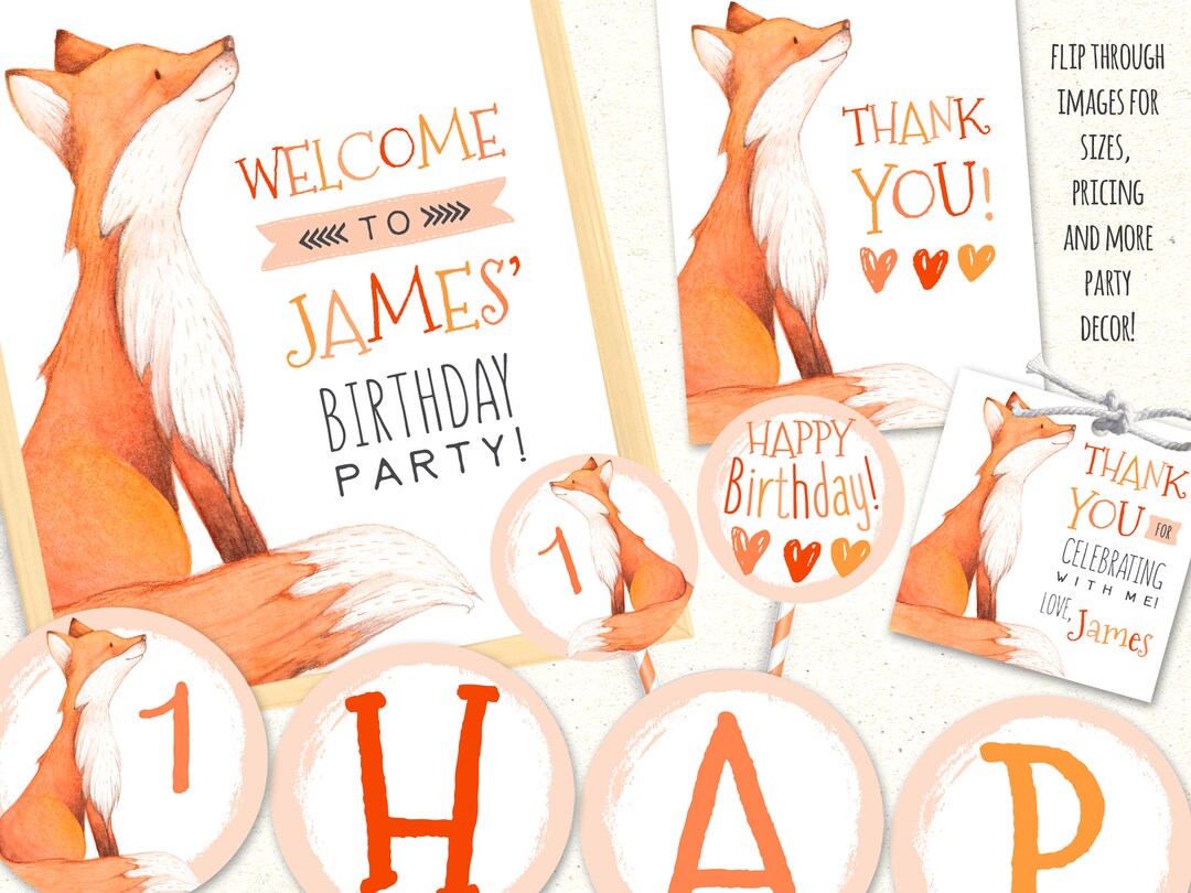 Printable Fox Party Decorations, Fox Party Decorations, Fox Birthday ...