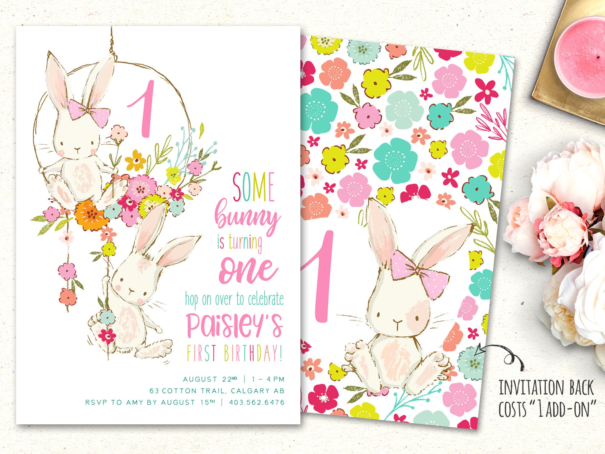 Bunny Invitation Printable Bunny Birthday Invitation Bunny - Etsy