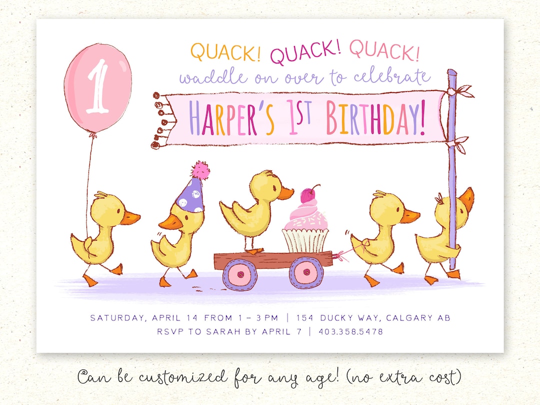 Ducky Printable Invitation, Duck Invitation, First Birthday Invitation ...