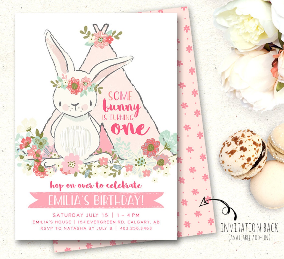 Bunny Birthday Invitation, Bunny Invitation, Girls Birthday Invitation ...