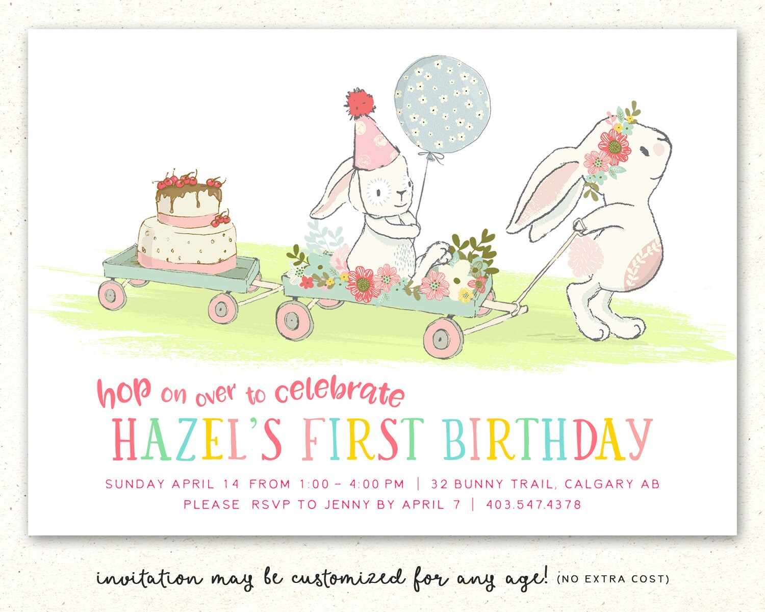 Bunny Birthday Invitation Bunny Birthday Decorations First - Etsy