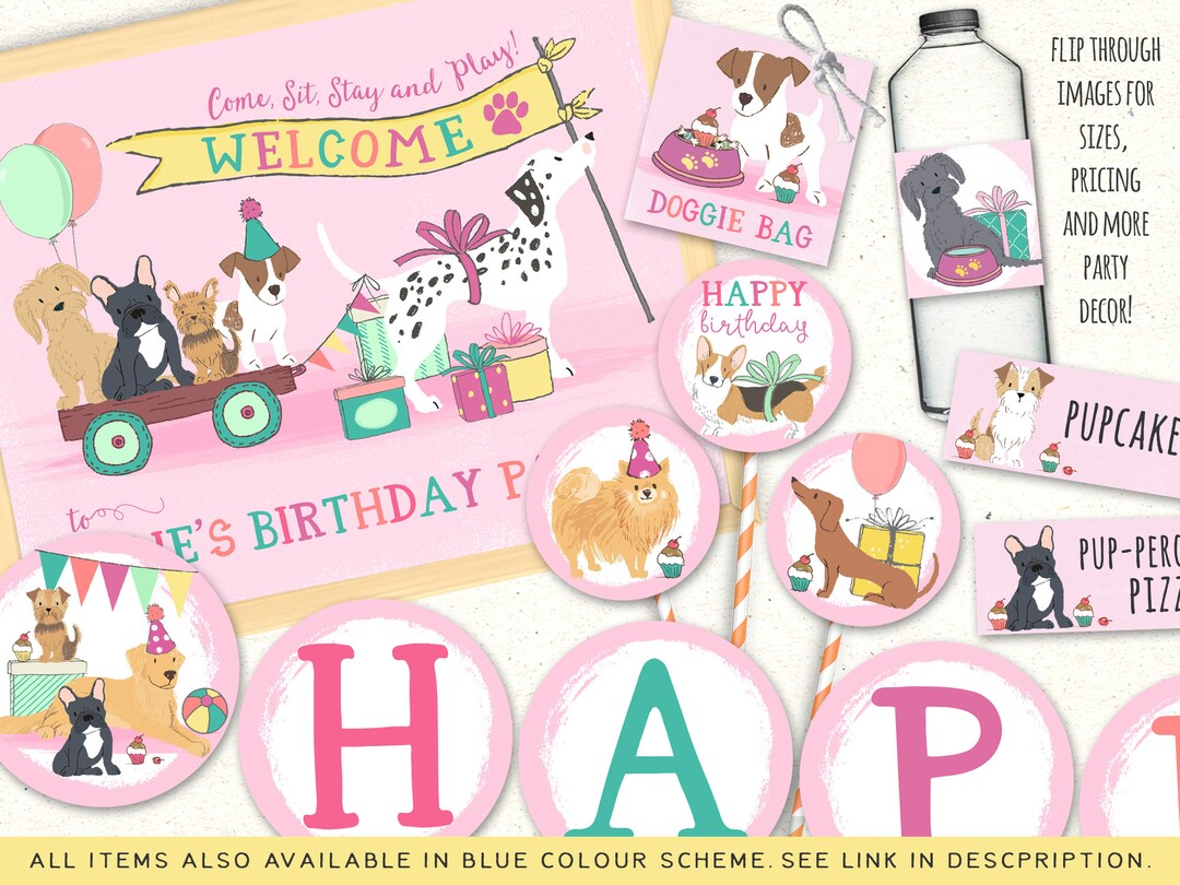 Puppy Birthday Party Decorations: Welcome Sign, Tags, Banner, Cupcake ...