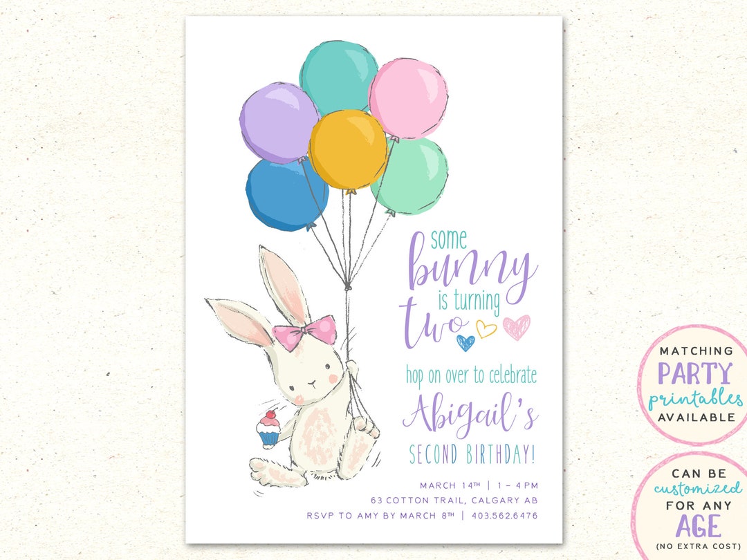 Printable Bunny Invitation, Bunny Birthday Invitation, Rabbit Birthday ...