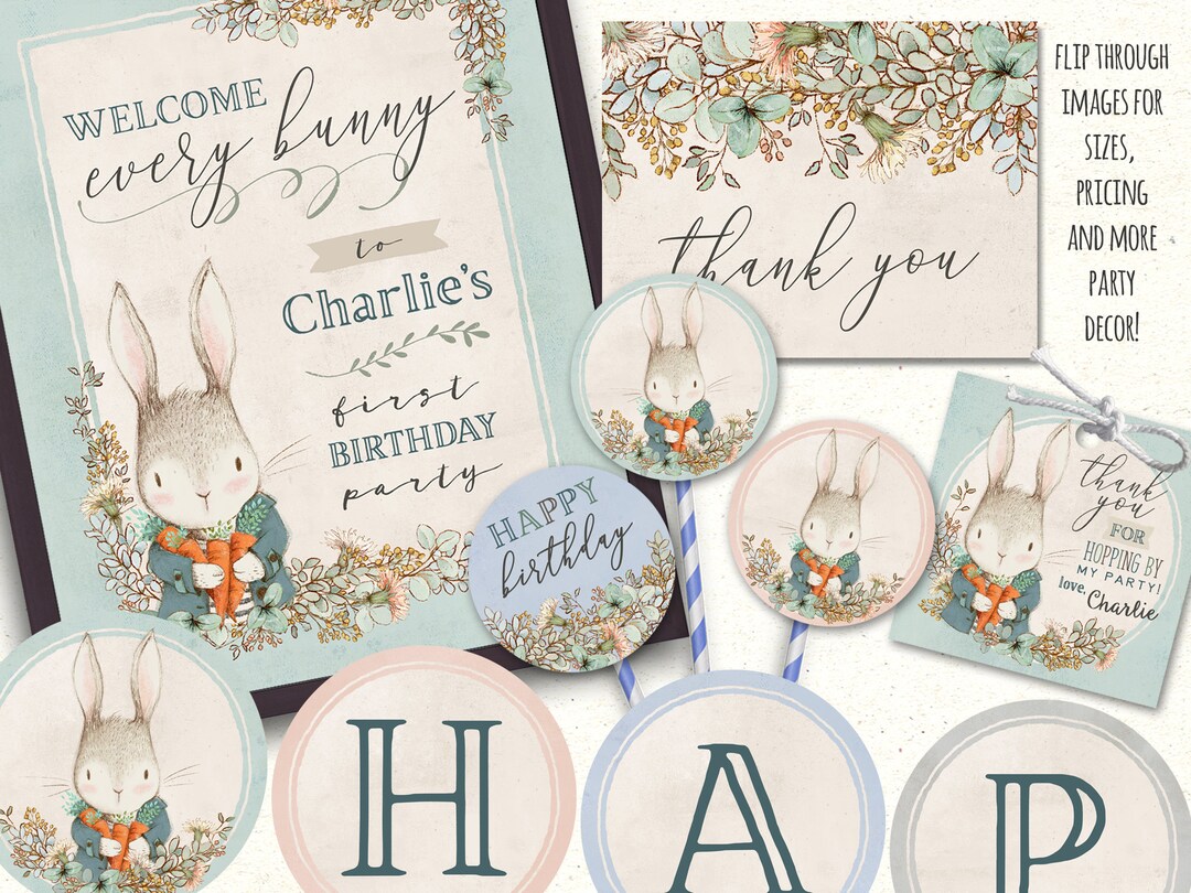 Bunny Party Printables, Peter Rabbit Party Decorations, Bunny Birthday ...