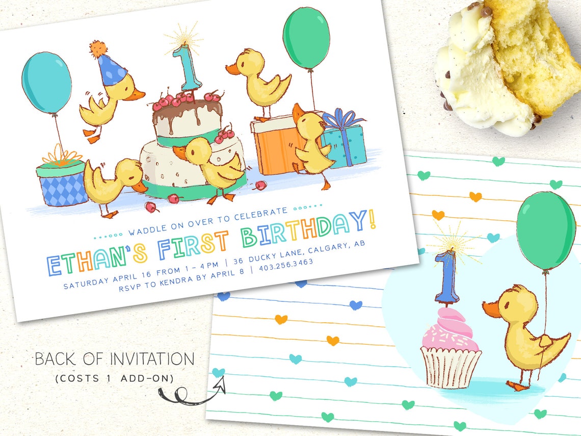 Ducky Invitation, Duck Invitation, First Birthday Invitation, Duckling ...