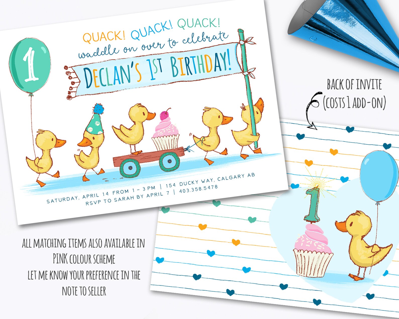 Ducky Invitation, Duck Invitation, First Birthday Invitation, Duckling ...