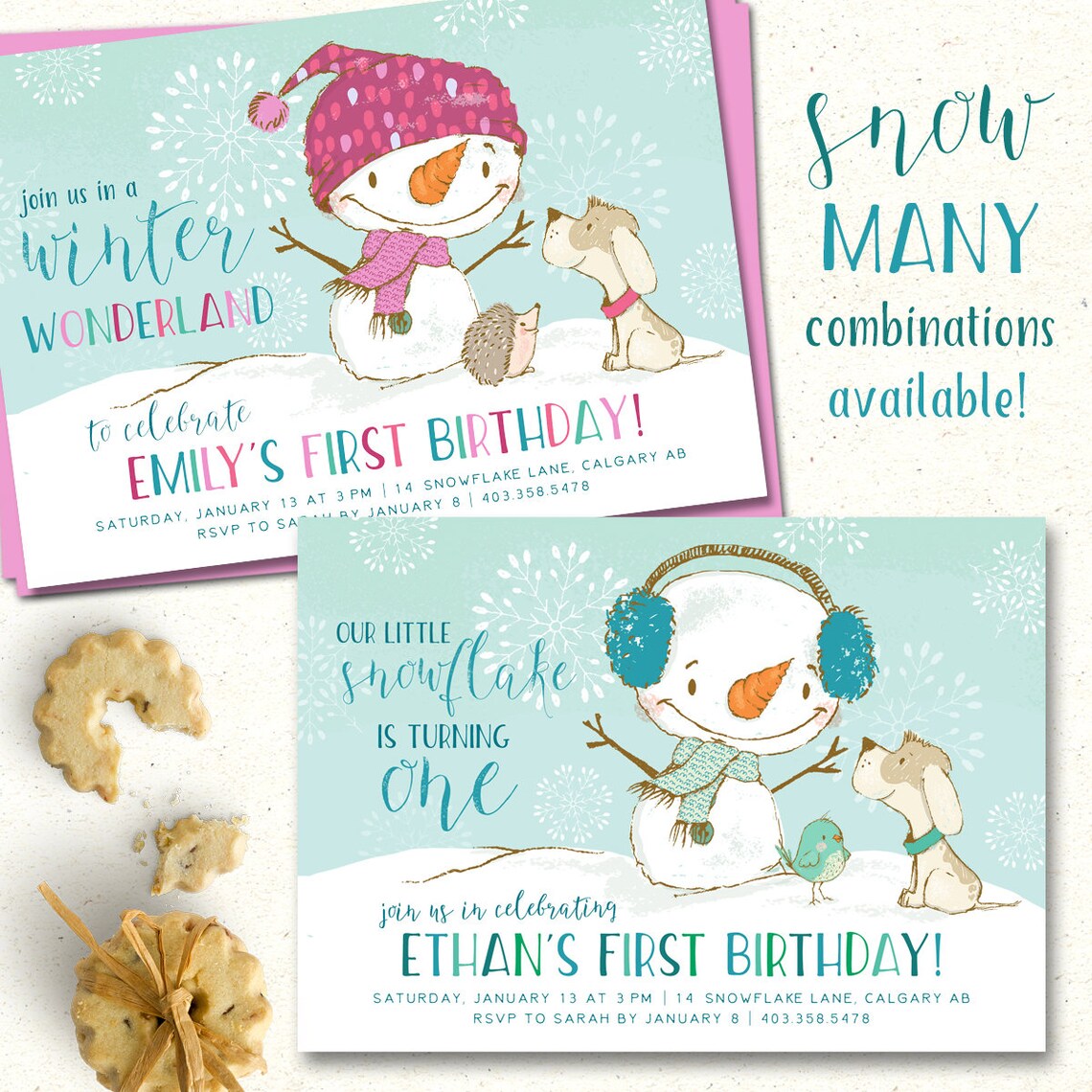 Winter Birthday Invitation Snowman Invitation Snowflake - Etsy Canada