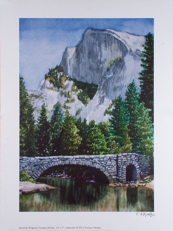 Art Print - aquarelle - Yosemite - Half Dome du pont Stoneman - Etsy France