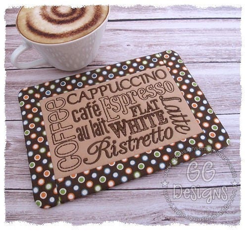 Coffee Mug Rug in the Hoop Machine Embroidery Design | Etsy