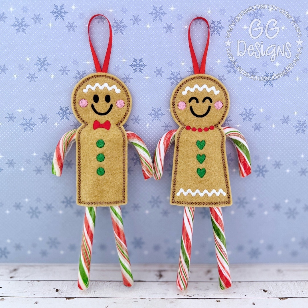Gingerbread Double Candy Cane Holder in the Hoop Machine Embroidery ...