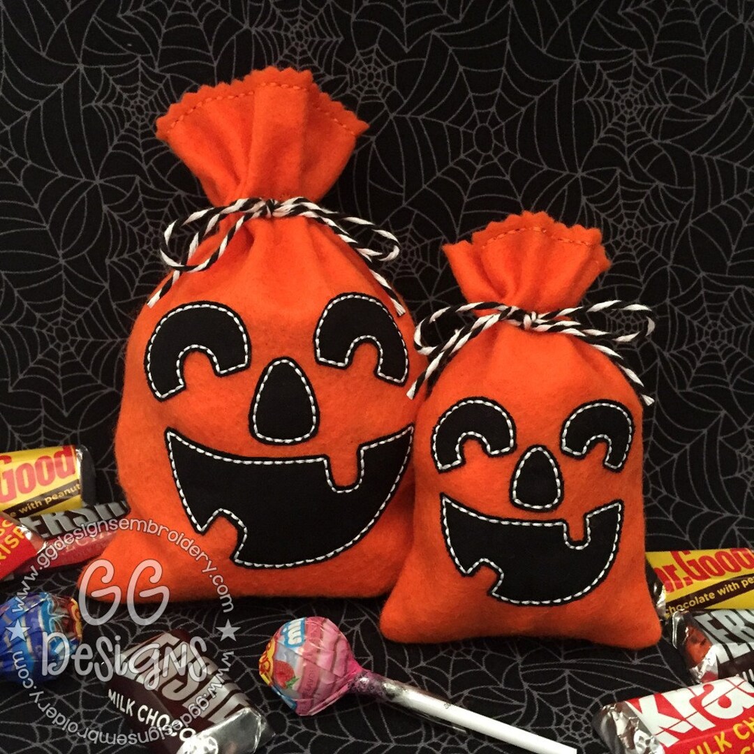 Jack O Lantern Treat Bag in the Hoop Machine Embroidery Design - Etsy