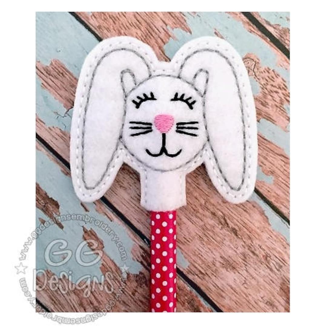 Floppy Bunny Pencil Topper in the Hoop Machine Embroidery Design - Etsy