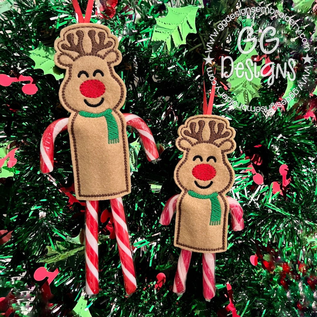 Reindeer Double Candy Cane Holder in the Hoop Machine Embroidery Design ...
