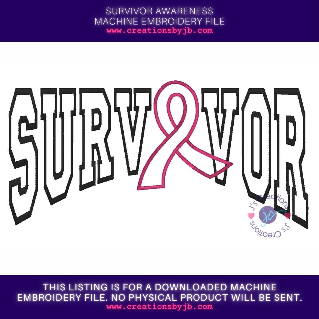 Survivor Embroidery Design, Survivor Applique, Pink Ribbon Applique ...