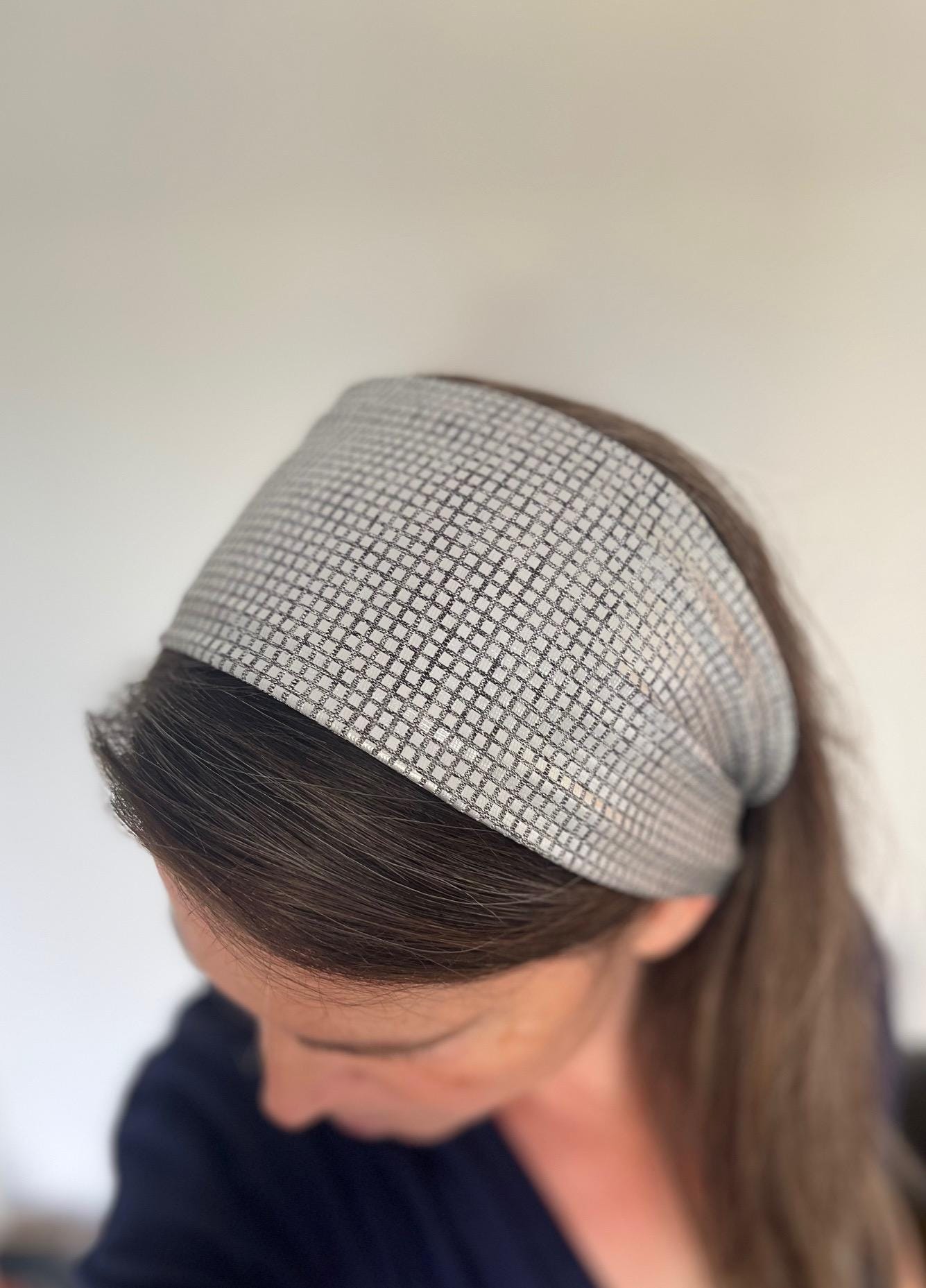 Shiny Wide Head Covering for Women, Silver Elegant Half Head Covering ...
