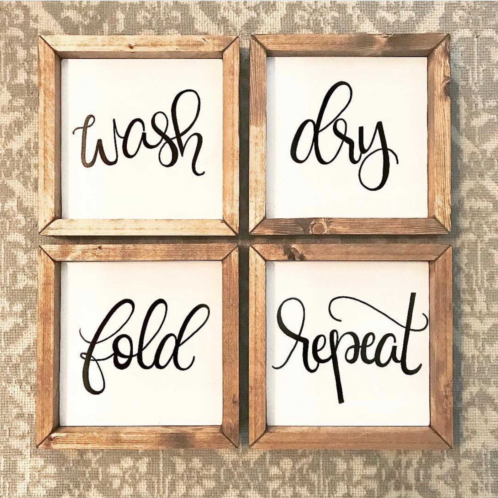 Laundry signs wash dry fold repeat laundry room decor | Etsy