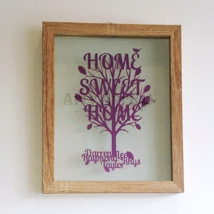 Personalised Family Tree, Hand Cut Name Tree, Home Sweet Home Papercut ...