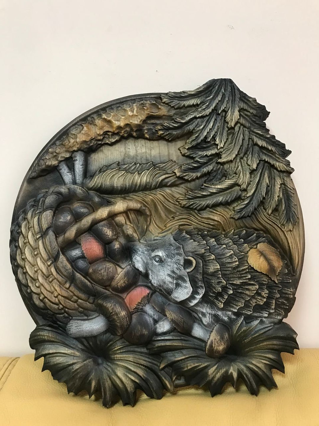 3D Carved Wooden Picture With Hedgehog Wall Art for Home and Kitchen ...