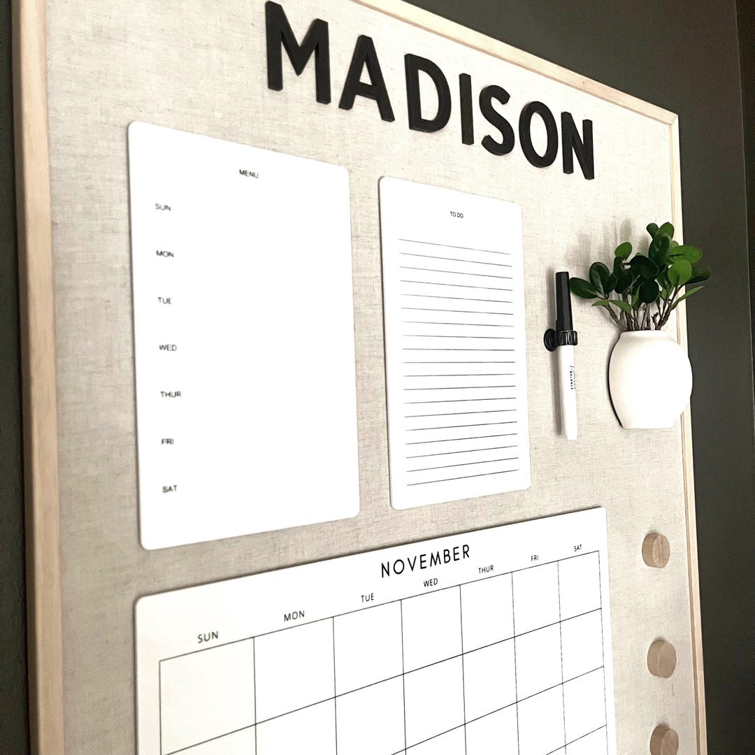 Family Message Center Organizer Board Home Office Decor Linen and Wood ...