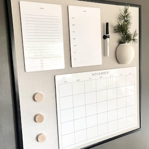 Wall Mounted Wood Framed Magnetic Board, Solid Oak Frame, Linen Fabric ...